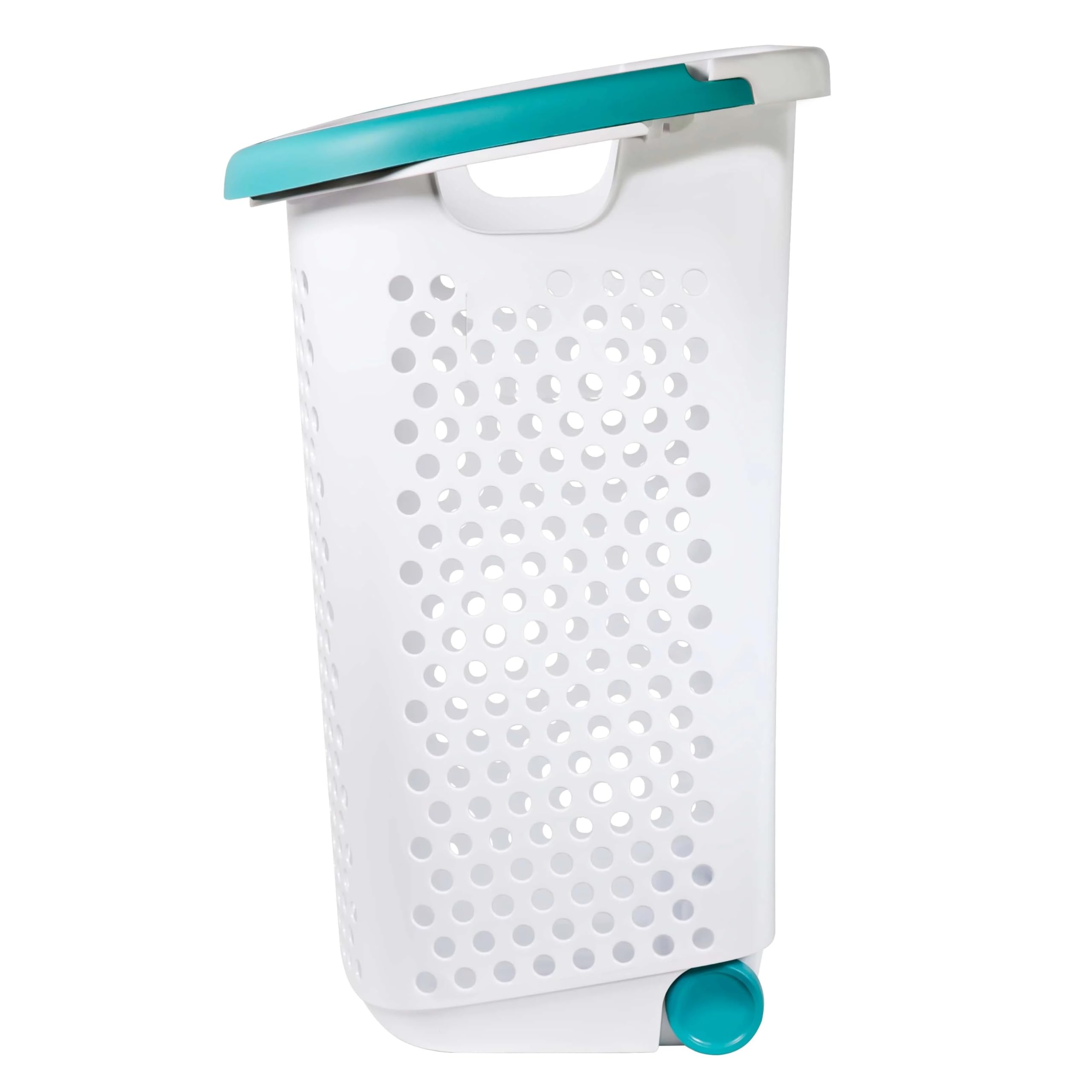 AYOYZ Wheeled Design Clothes Laundry Basket, 70.52 Liter Capacity,2 Bushel Rolling Plastic Laundry Hamper with Pop-up Handle, White