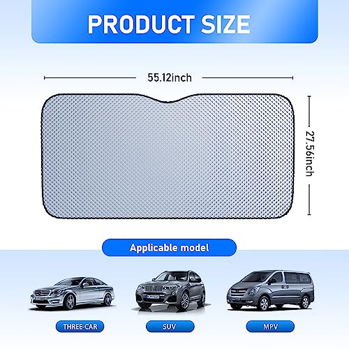 jeseny Pack-1 Car Sun Shade Windshield, 4.5Ft x 2.2Ft UV Blocking Heat Insulation Sunshade Cover, Foldable Car Protection Sunshade for Most Cars SUVs and Trucks (Silver)