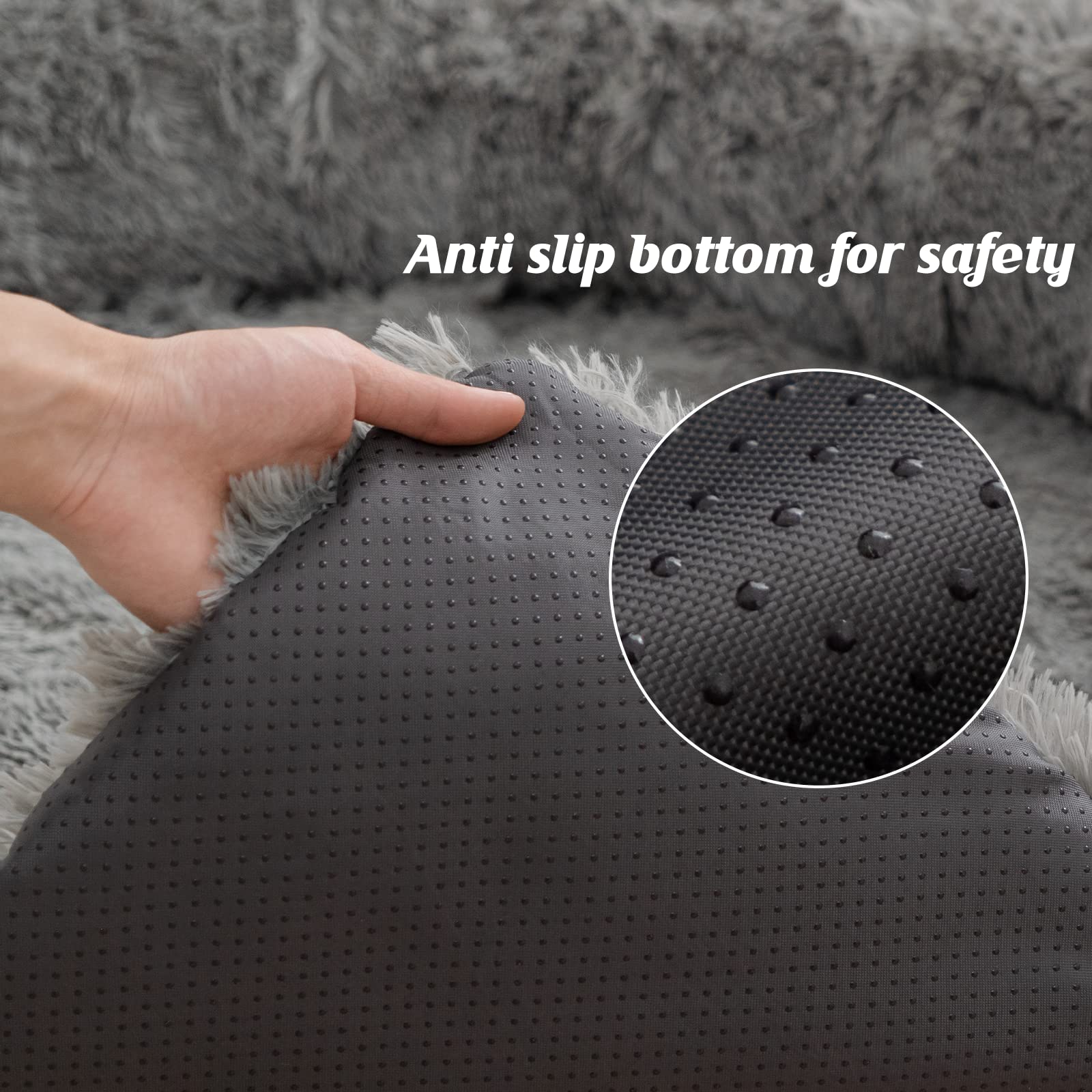 Syalife Shaggy Plush Calming Dog Couch Bed Pet Protector, Fluffy Waterproof Lining and Nonskid Bottom, Dog Mat for Furniture Protector with Washable Cover(55"x43"x8", Light Gray)