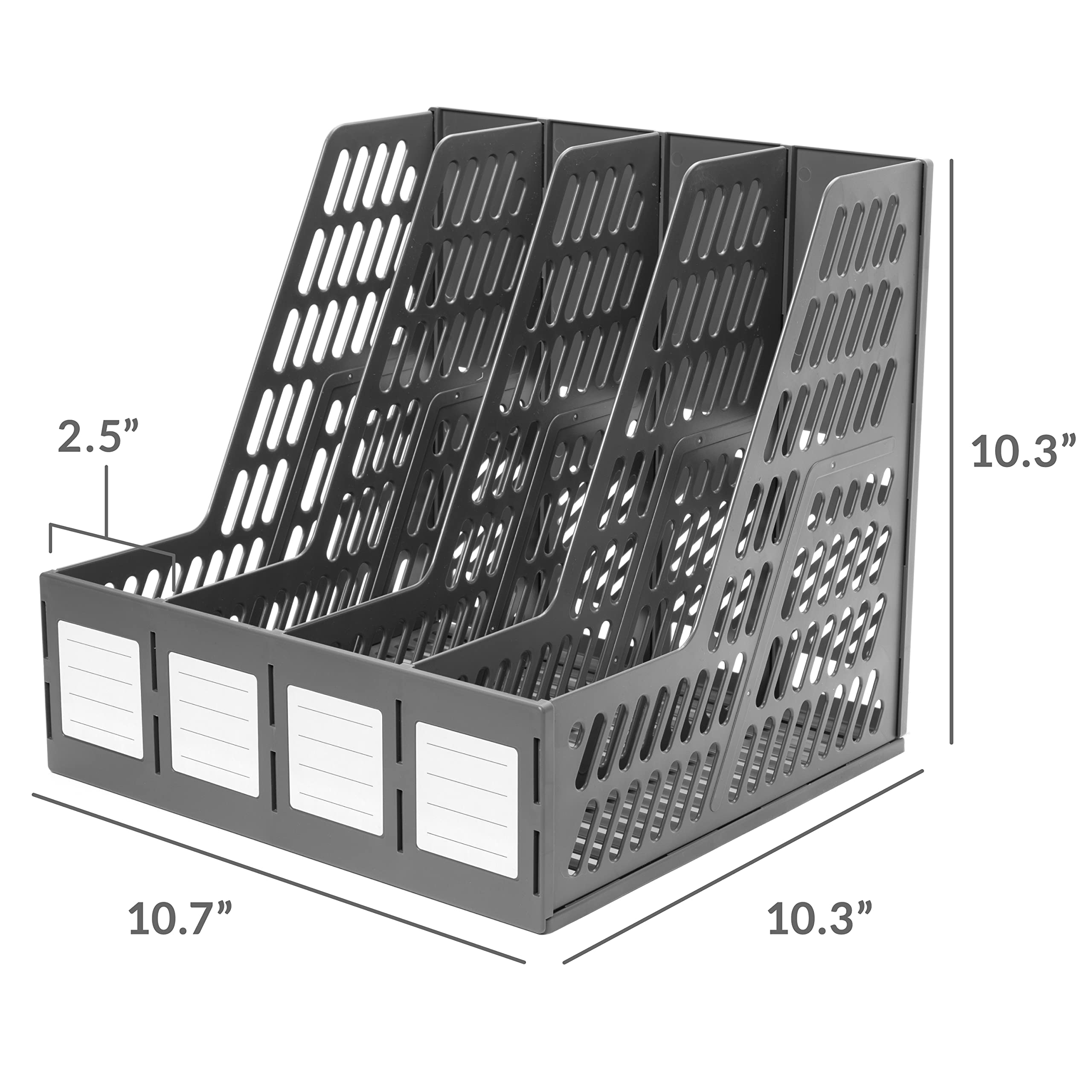 Alfion Collapsible Magazine Holder, 4 Vertical Slots | Modern Color Office Desk Organizer for File Storage (Charcoal Gray)