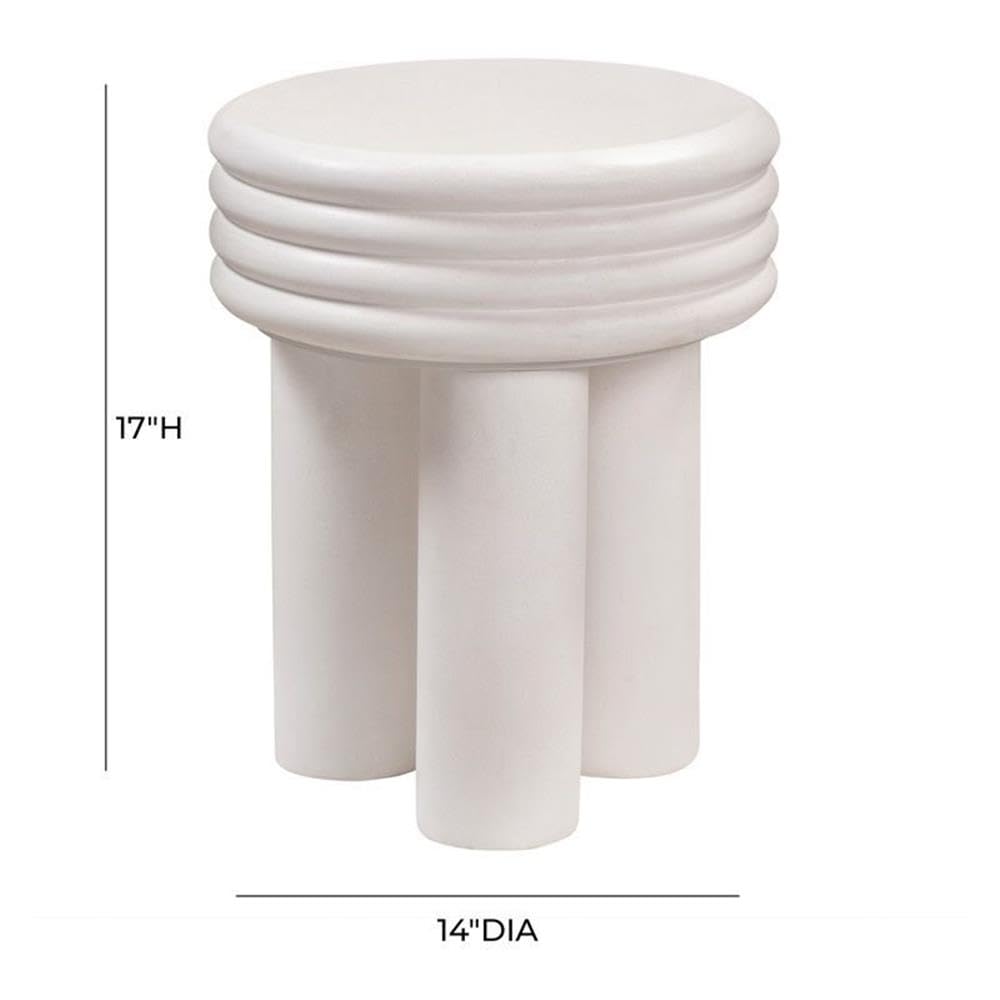 Tov Furniture Delta Ivory White Concrete Indoor/Outdoor 14" Round Ribbed Side Table