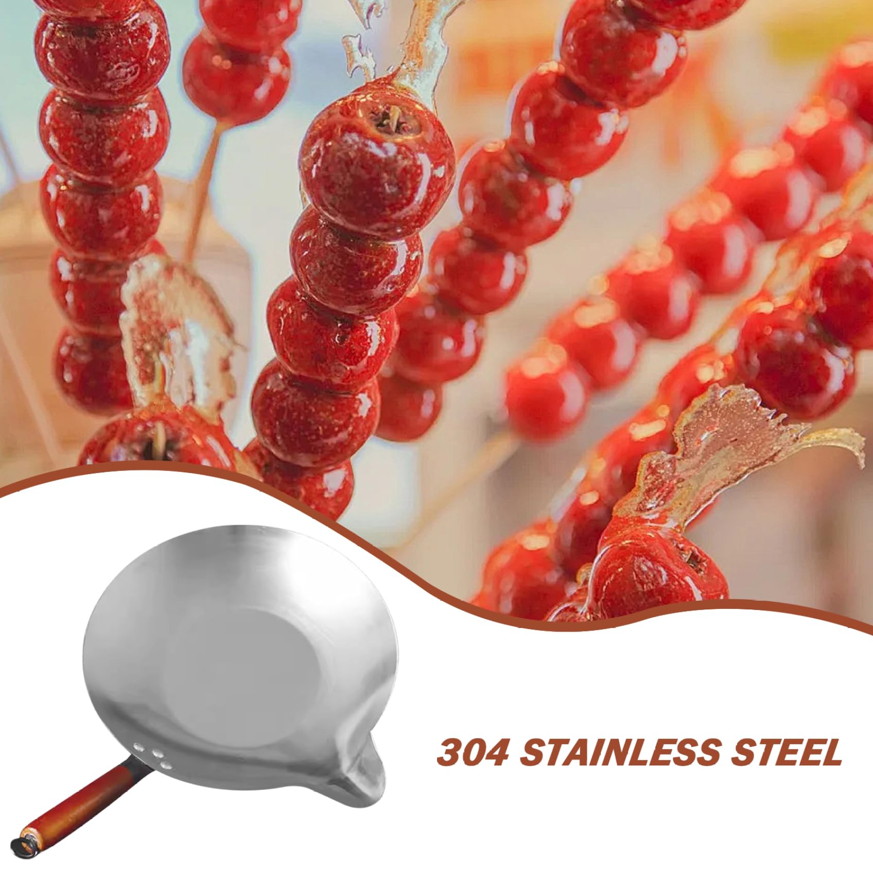 CurcKua Candy Melting Pot Candy Melter with V Spout Cast Iron Wok with Heat Resistant Handle Stainless Steel Tanghulu Sugar Dipping Pan Candy Melter Pot Tanghulu Pot
