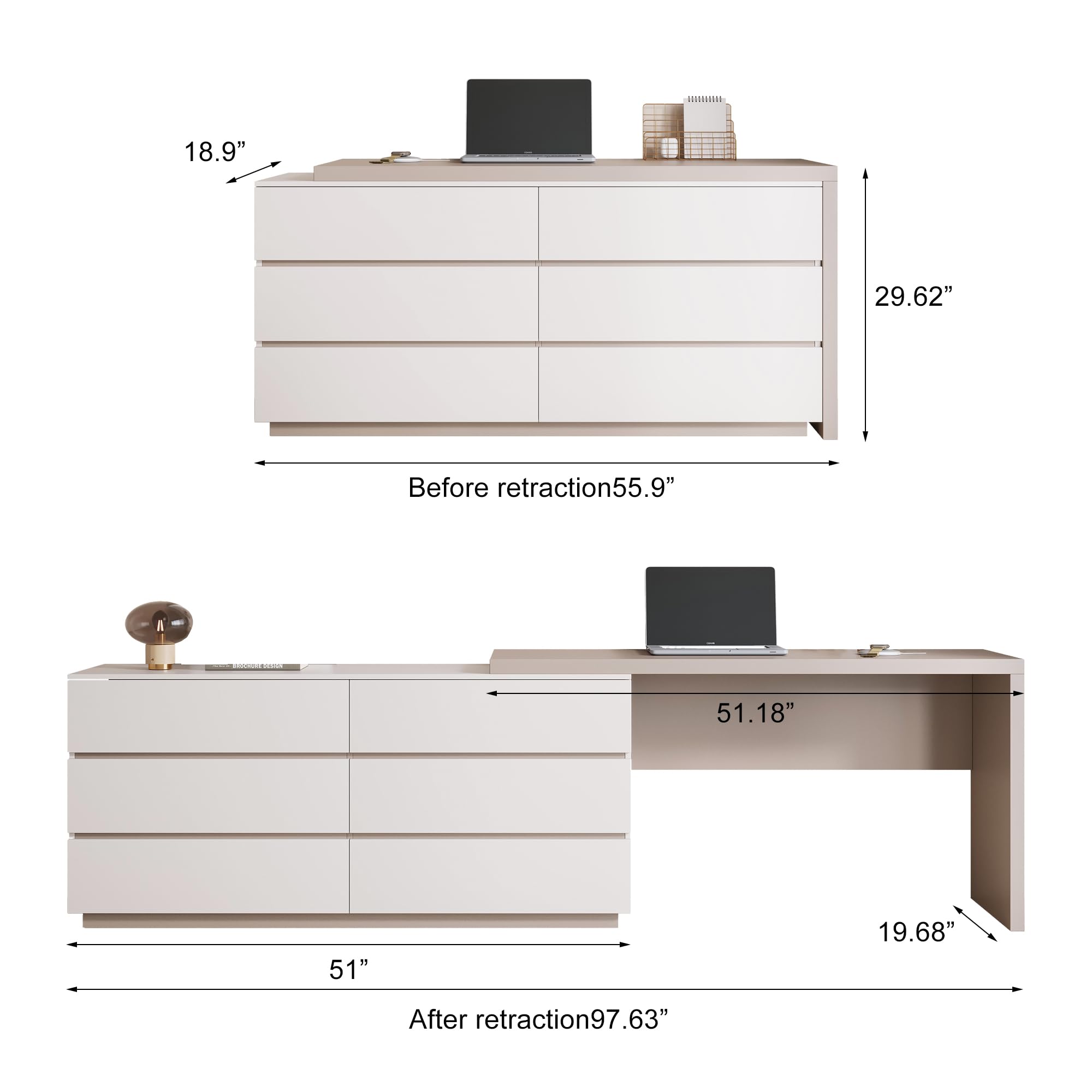 Trroec 97.63" L Shape Desk with 51" File Cabinet, Corner Dresser, Desk with Dresser, Desk with Dresser Combo; Executive Desk with Storage