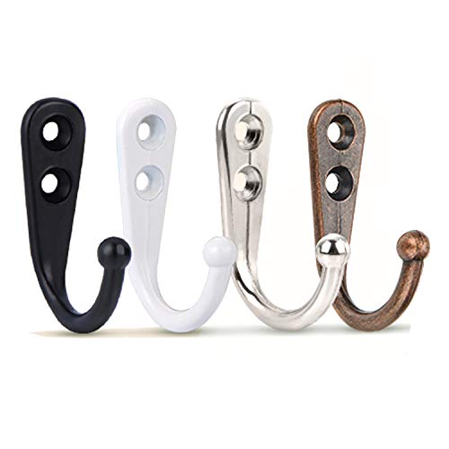 Woohome 80 PCS 4 Colors Wall Mounted Single Hook Double Hole Robe Hooks Coat Hooks and 160 PCS Screws for Hanging Key Hooks Jewelry