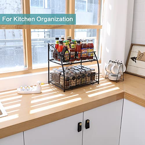 Fruit Basket for Kitchen, Fruit and Vegetable Storage Bowl Stand with Quality Metal Frame, Detachable, Large Capacity, 2 Tier Wire Produce Basket Fruit Holder for Kitchen Countertop Dining Table