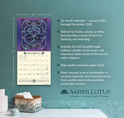 Celtic Mandala 2023 Wall Calendar: Earth Mysteries & Mythology by Jen Delyth | 12" x 24" Open | Amber Lotus Publishing