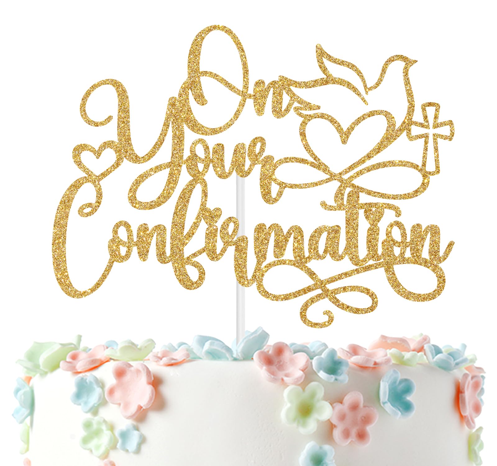 On Your Confirmation Cake Topper, First Holy Communion, My Baptism Day, Bridal Shower/Wedding/Baptism/Christening Baby Shower Party Decorations, Gold Glitter