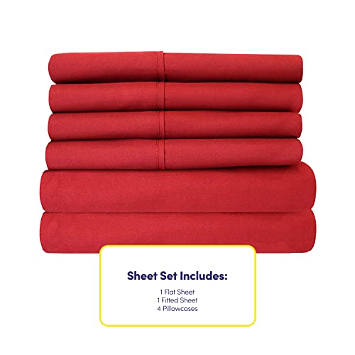 Queen Sheets Red - 6 Piece 1500 Supreme Collection Fine Brushed Microfiber Deep Pocket Queen Sheet Set Bedding - 2 Extra Pillow Cases, Great Value, Queen, Samba Red