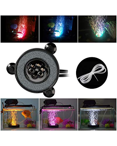 NICREW Multi-Colored LED Aquarium Bubbling Stone Disk, Round Fish Tank Bubbler with Auto Color Changing LEDs