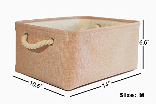 HARMOSO Collapsible Storage Basket (14Lx10.6Wx6.6H) Decorative Storage Bins with Handles Canvas Storage Baskets for Shelves Gift baskets organizing Toys Clothes Books (pink,3Pack)