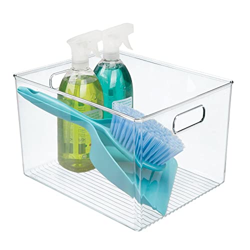 mDesign Plastic Storage Organizer Container Bin, Household Organization for Cabinet, Counter, Drawer, Cubby, and Cupboard, Holds Clothing, Linens, Toys, and Essentials, Ligne Collection, Clear