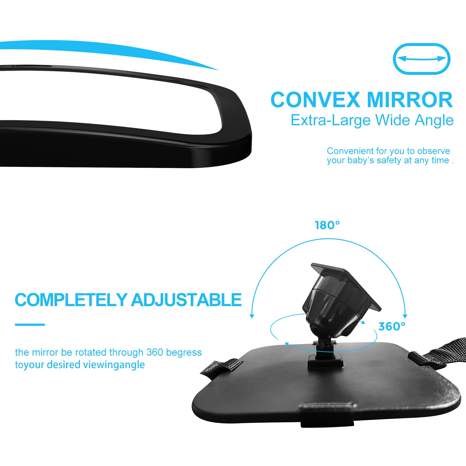 Baby Car Mirror, Satis:In Safety Car Seat Mirror for Rear Facing Infant with Wide Crystal Clear View, Shatterproof, Fully Assembled, Crash Tested and Certified for Safety