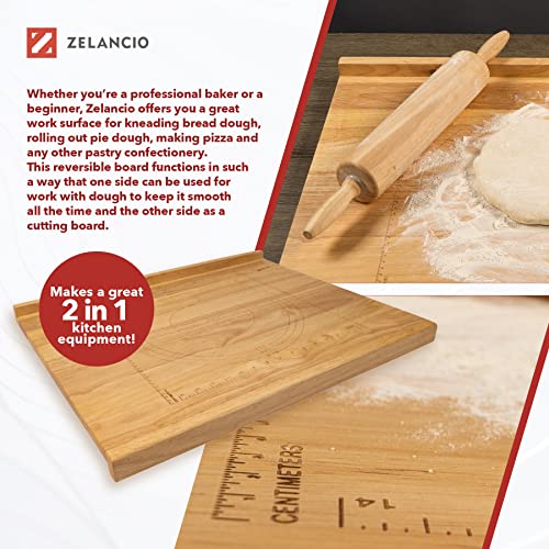 Zelancio Reversible Wooden Pastry Board - 24" x 20" Pastry Board with Engraved Ruler and Pie Board Template, Features Front and Back Counter Lip