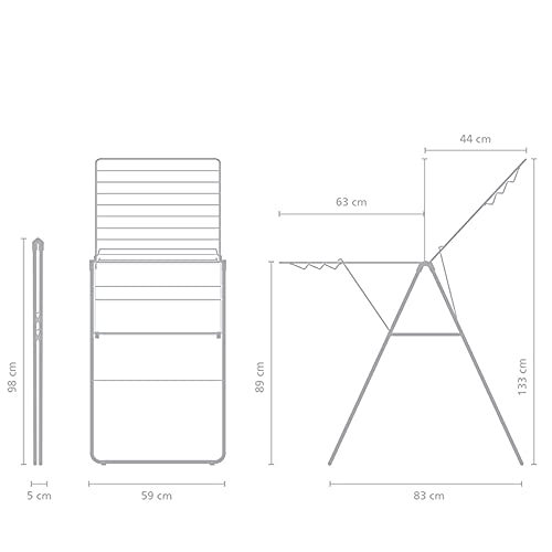 Brabantia HangOn Laundry Drying Rack (20m / Fresh White) Compact, Foldaway, Adjustable Indoor Stainless Steel Clothes Horse