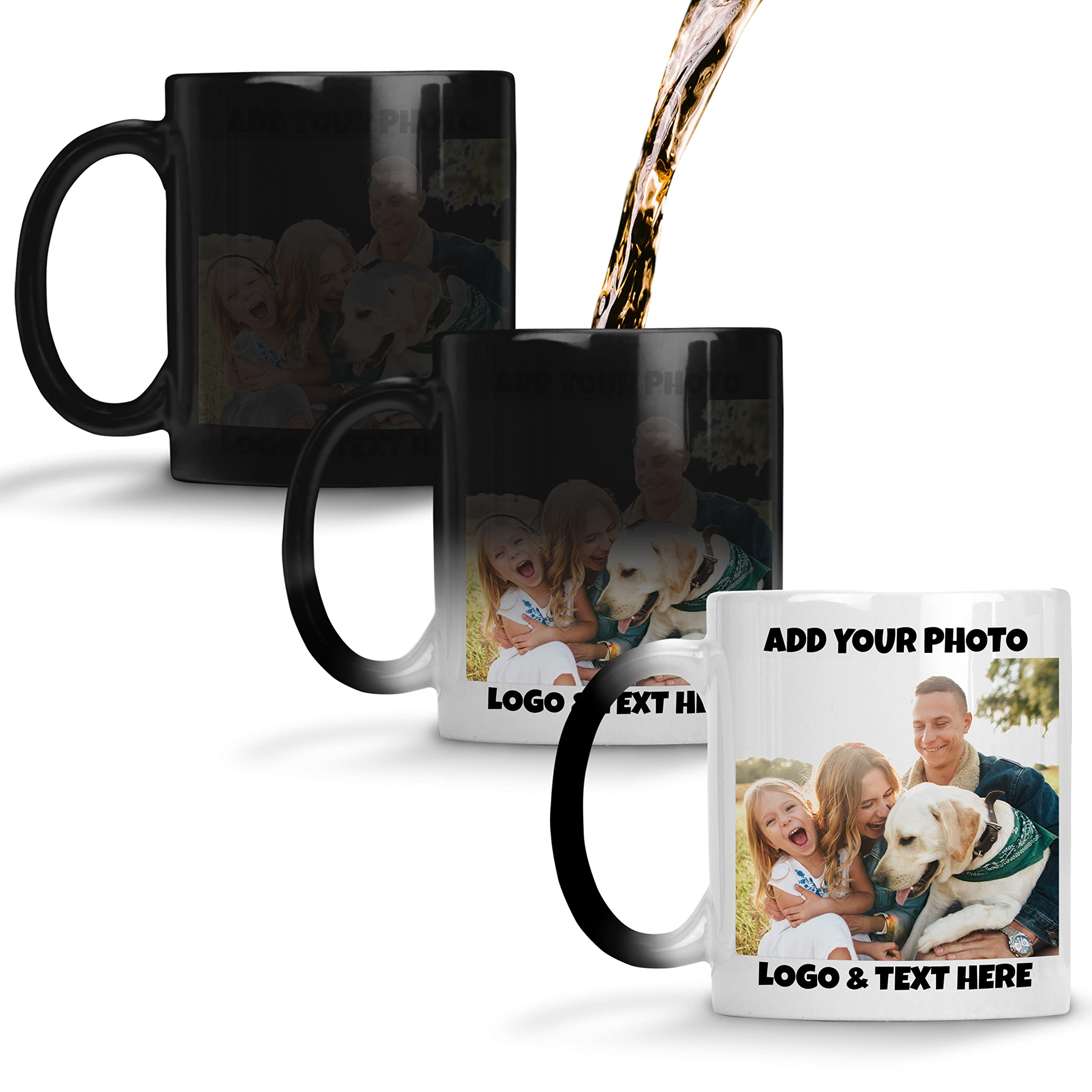 Personalization Lab Heat Sensitive Ceramic Coffee Mug, 11 oz, Color Changing, Custom Photo, Text, Logo, Double Sided, Funny, Home, Christmas Gift