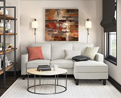 Serta Harmon Square Arm Reversible Sectional Sofa Living Room, Modern L-Shaped 3 Seat Fabric Couch, Cream