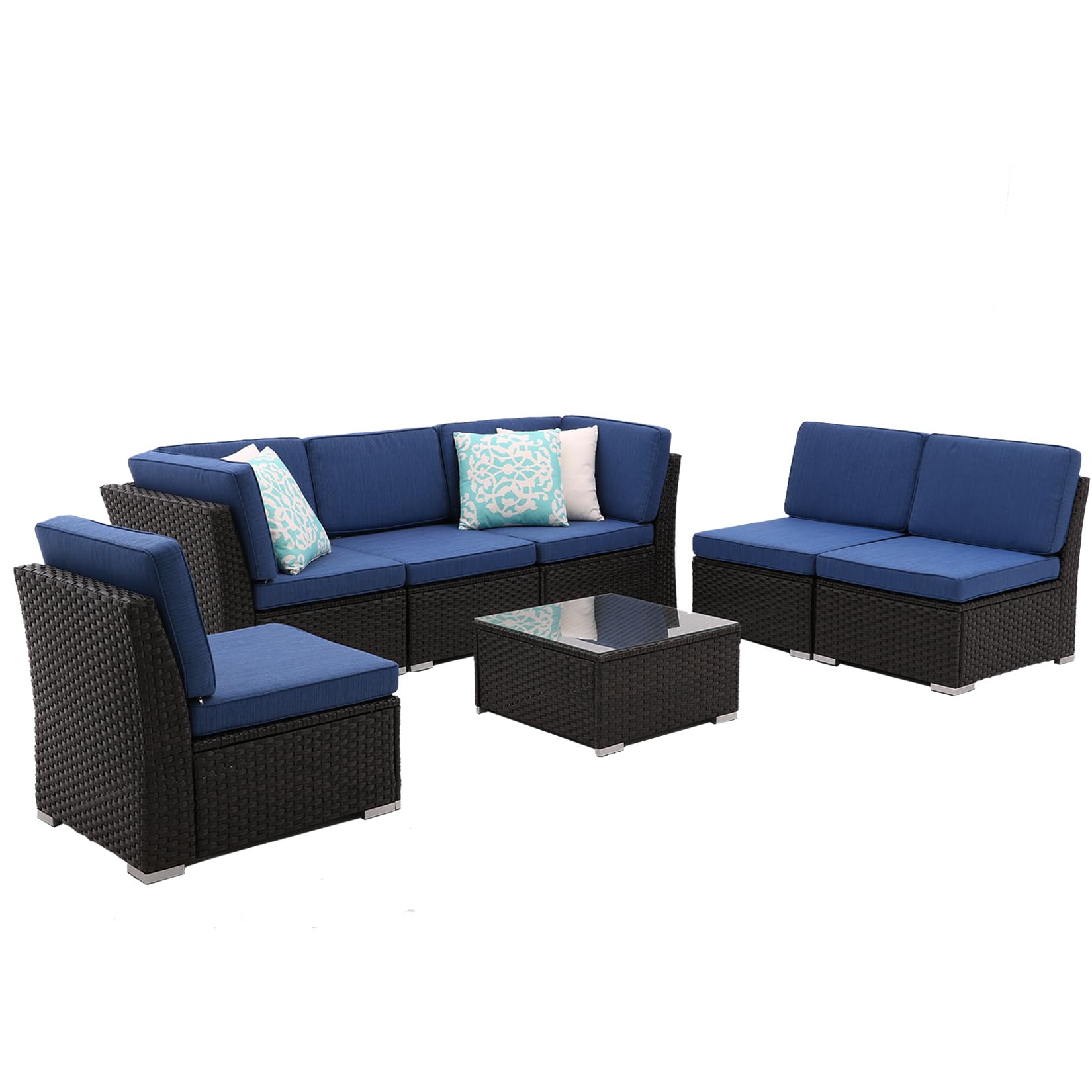 iArtHand 7PCS Patio Sofa Set with Coffee Table Patio Conversation Set Outdoor Sectional Sofa PE Rattan Set Outdoor Furniture Sets All Weather with Thickened Cushion, Manual Weaving