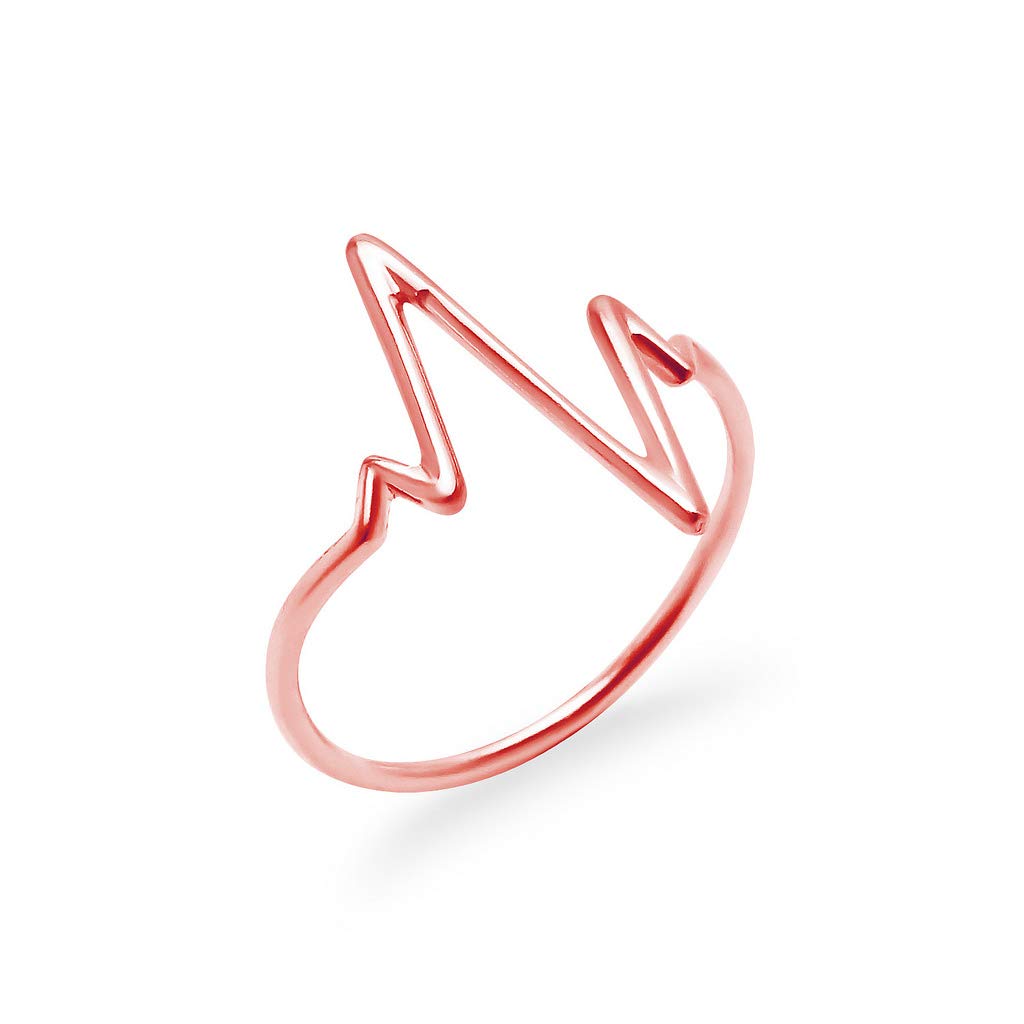 925 Sterling Silver Heartbeat EKG Pulse Ring | Yellow Gold Flashed Size 8.5