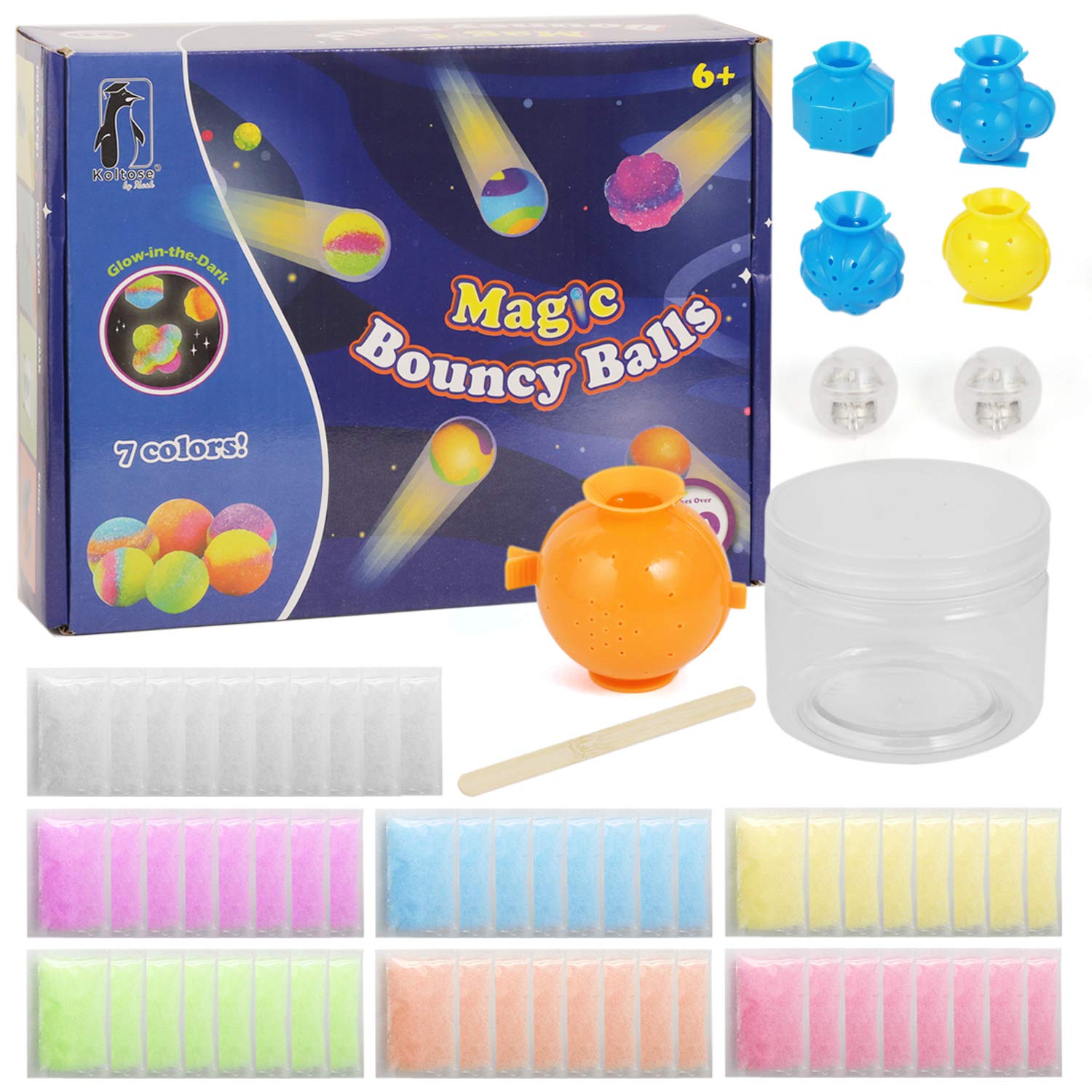 DIY Bouncy Ball Kit, Make Your Own Bouncy Ball Kit, Make 60+ Bouncy Balls Kit for Boys, Including LED Light Balls, Glow in the Dark Bouncy Balls, in 5 Sizes and Shapes, Kids Crafts Project Experiment