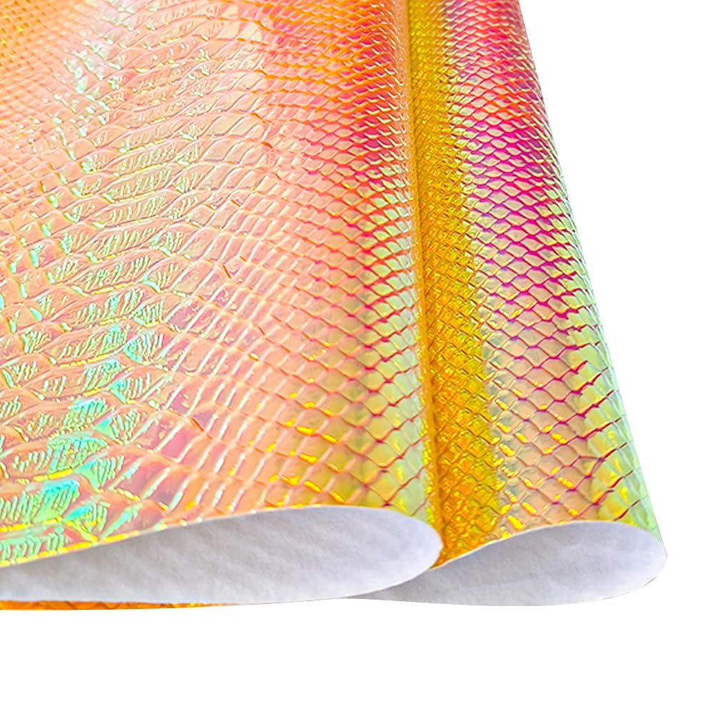 HYANG Holographic Embossed Snake Dark Gold Leather Sheets 1 Roll 12"X53"(30cmX135cm), The Leather Very Suitable for Leather Earrings, Bows, Handbag ,Sewing ,Crafts Making