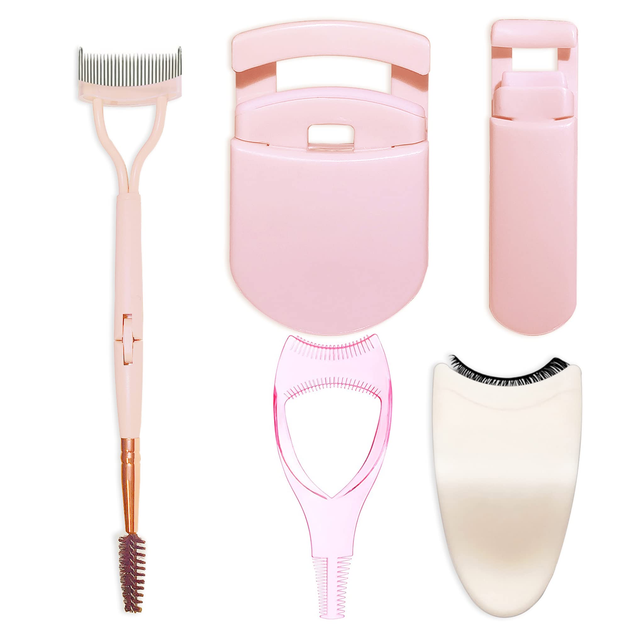 5 in 1 Eyelash Tool Kit Lash Separator Eyelash Application Tool Set Eyelash Curlers Mascara Guard with Comb Tweezers Makeup Tools Kit for False Lashes
