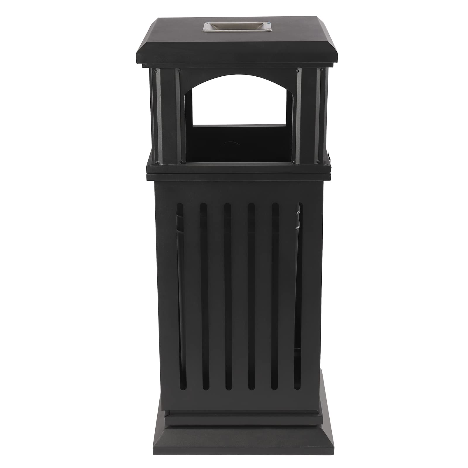 Outdoor Trash Can, 40L Commercial Garbage Enclosure with Locking Lid, Heavy Duty Industrial Yard Garage Waste Container, Installation-Free, 35.4 x 15.7 x 15.7 in, Galvanized Sheet (Black)
