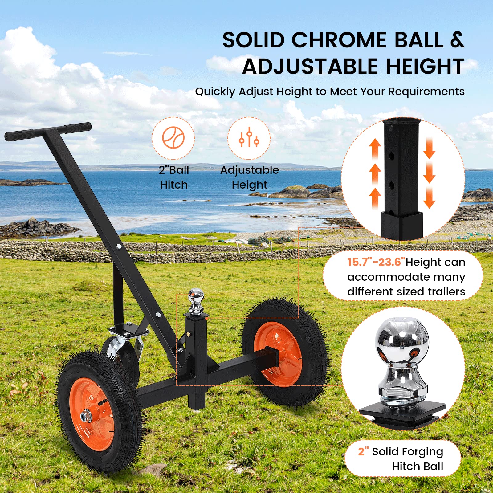 Adjustable Trailer Dolly, 1000lbs Load Capacity, Carbon Steel Trailer Mover with 17.71''-25.59'' Adjustable Height, 14" Pneumatic Tires for Moving Boat Trailers/Utility/Cargo/RV