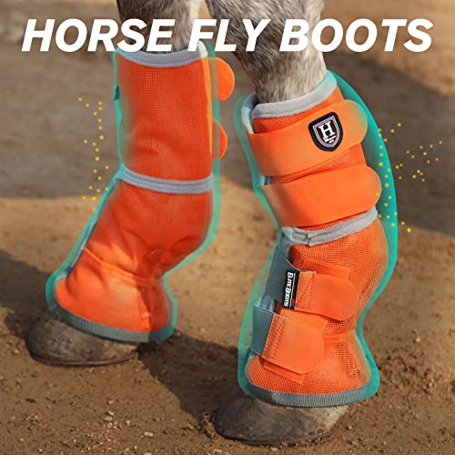 Harrison Howard Horse Fly Boots Perfect Contoured Fit Leg Guards Dense Mesh Boots with Ventilated Comfort Reliable Protection from Summer Elements Set of 4 Vibrant Orange L