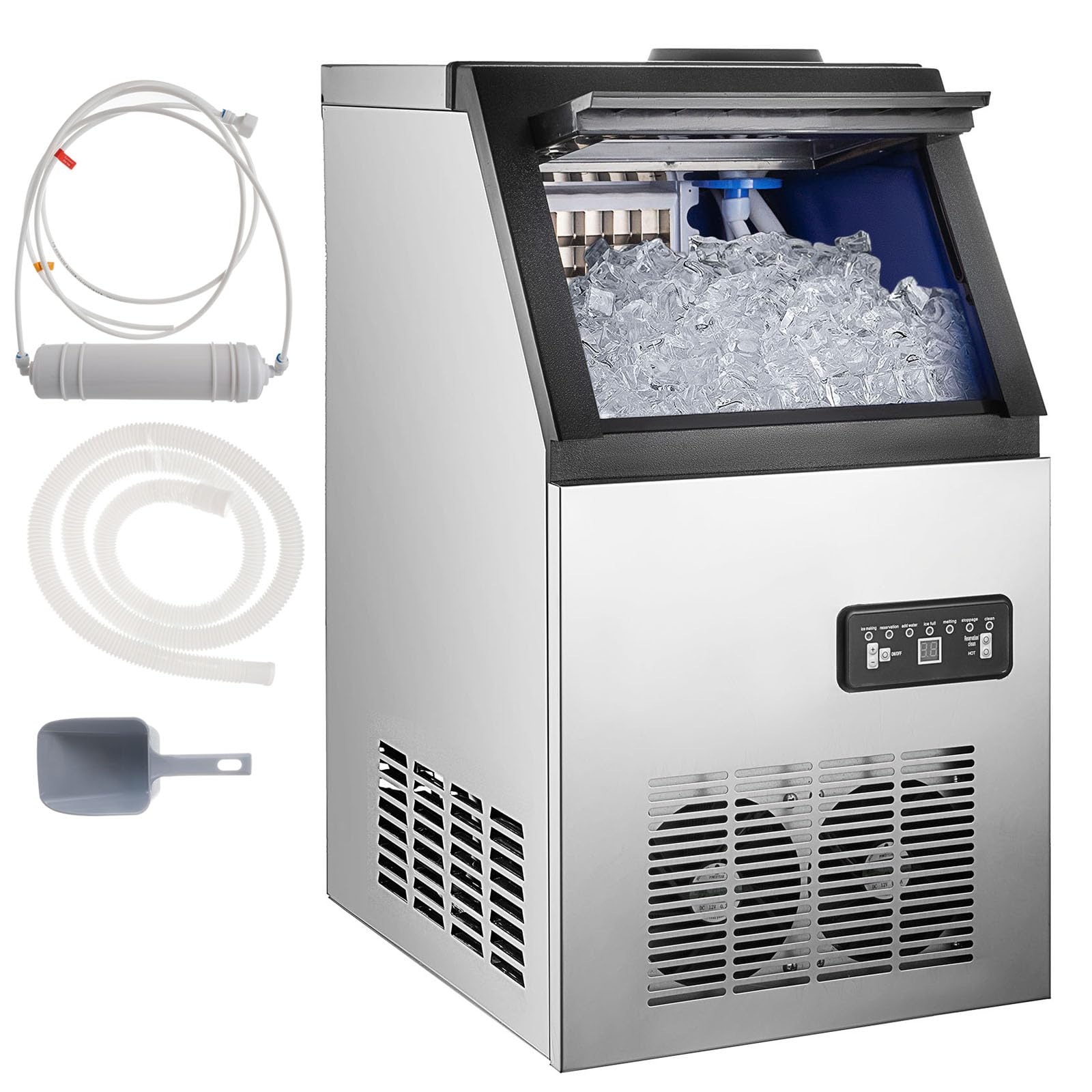 SmaketBuy Commercial Ice Maker 110LBS/24H Stainless Steel Commercial Ice Maker Machine Auto Operation 24LBS Storage 32 Cubes Freestanding Commercial Ice Cube Maker for Restaurant, Coffee Shop, Bar