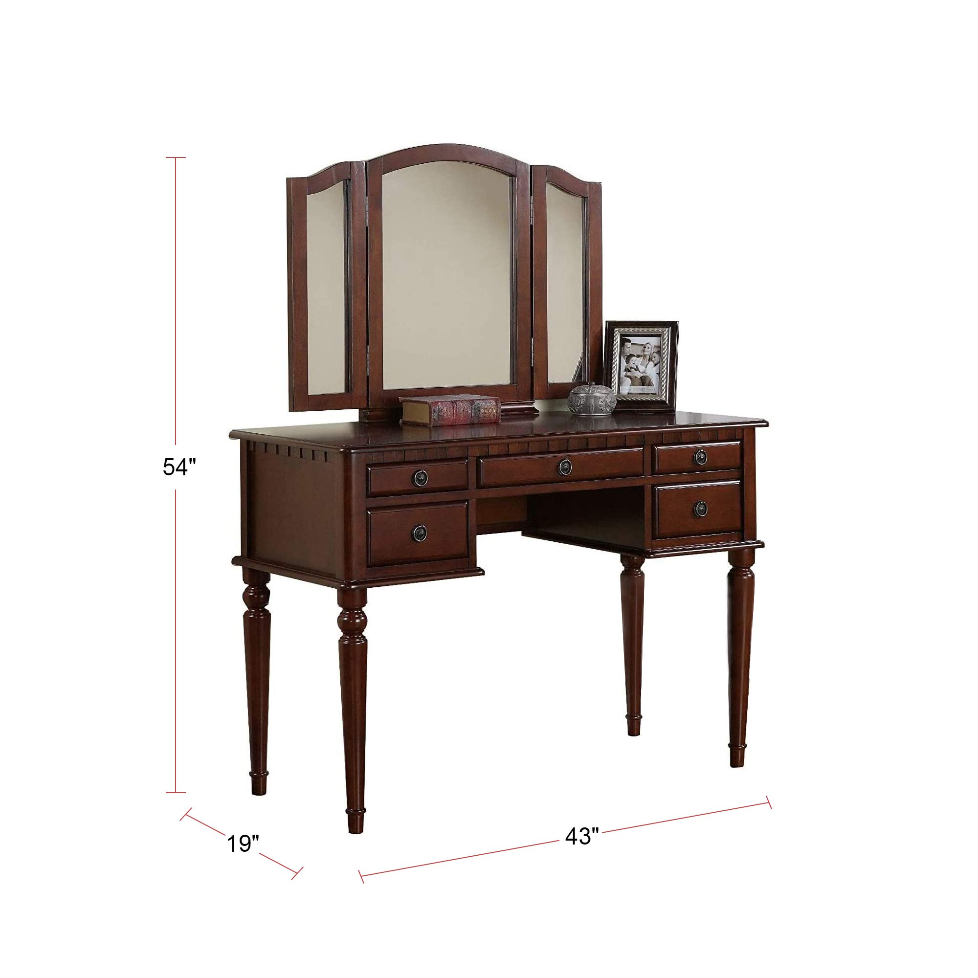 BOBKONA St. Croix Collection Vanity Set with Stool, Cherry