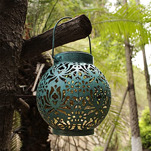 DJASM 2pcs Outdoor Waterproof Solar Lamp Led Hanging Lantern Light for Home Garden Yard Pathway Retro Hollow Solar Powered Decoration Light
