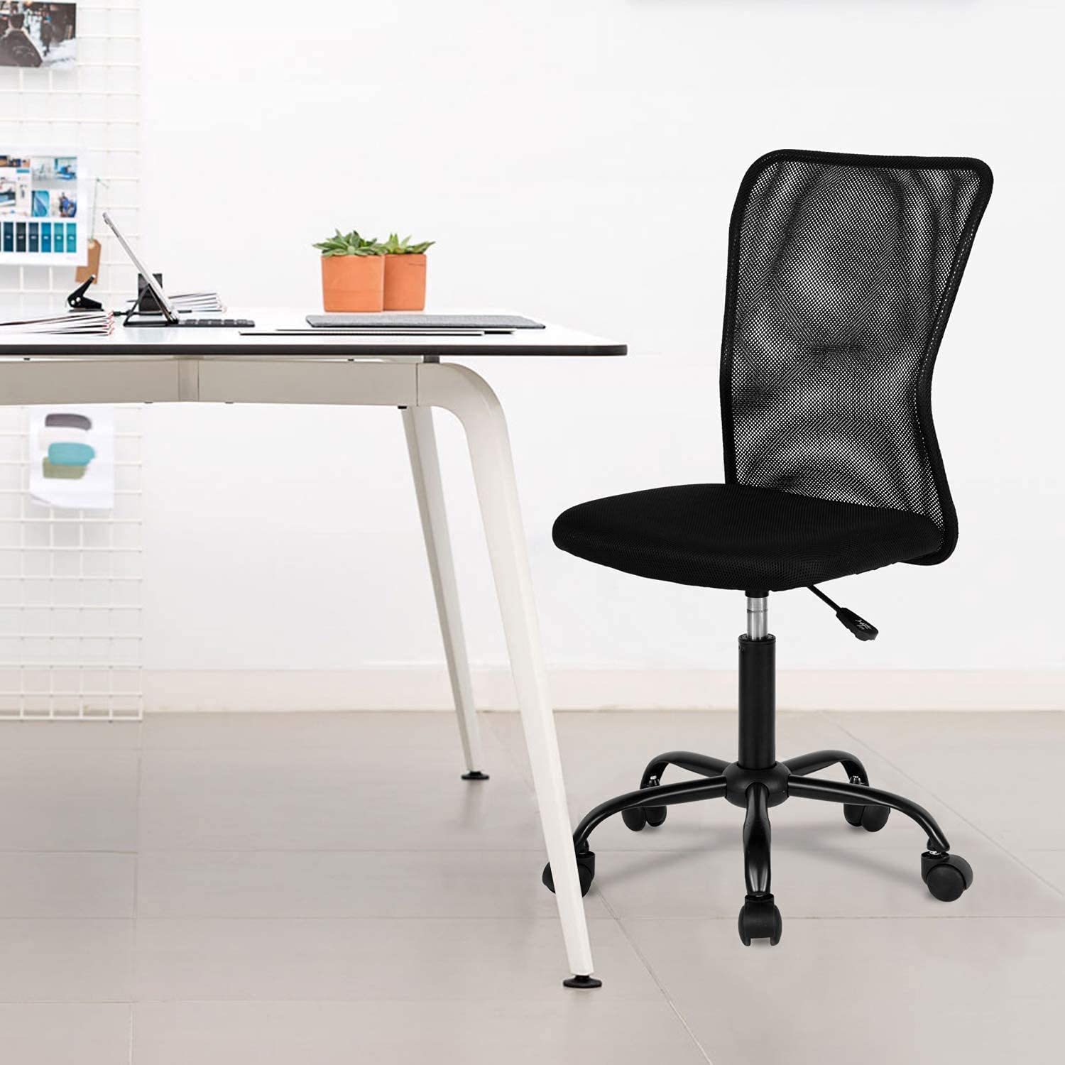 Office Chair Ergonomic Desk Chair Home Mid Back Computer Chair Height Adjustable Task Chair Modern Armless Rolling Swivel Chair with Back Support Mesh Executive Chair for Women Men, Black