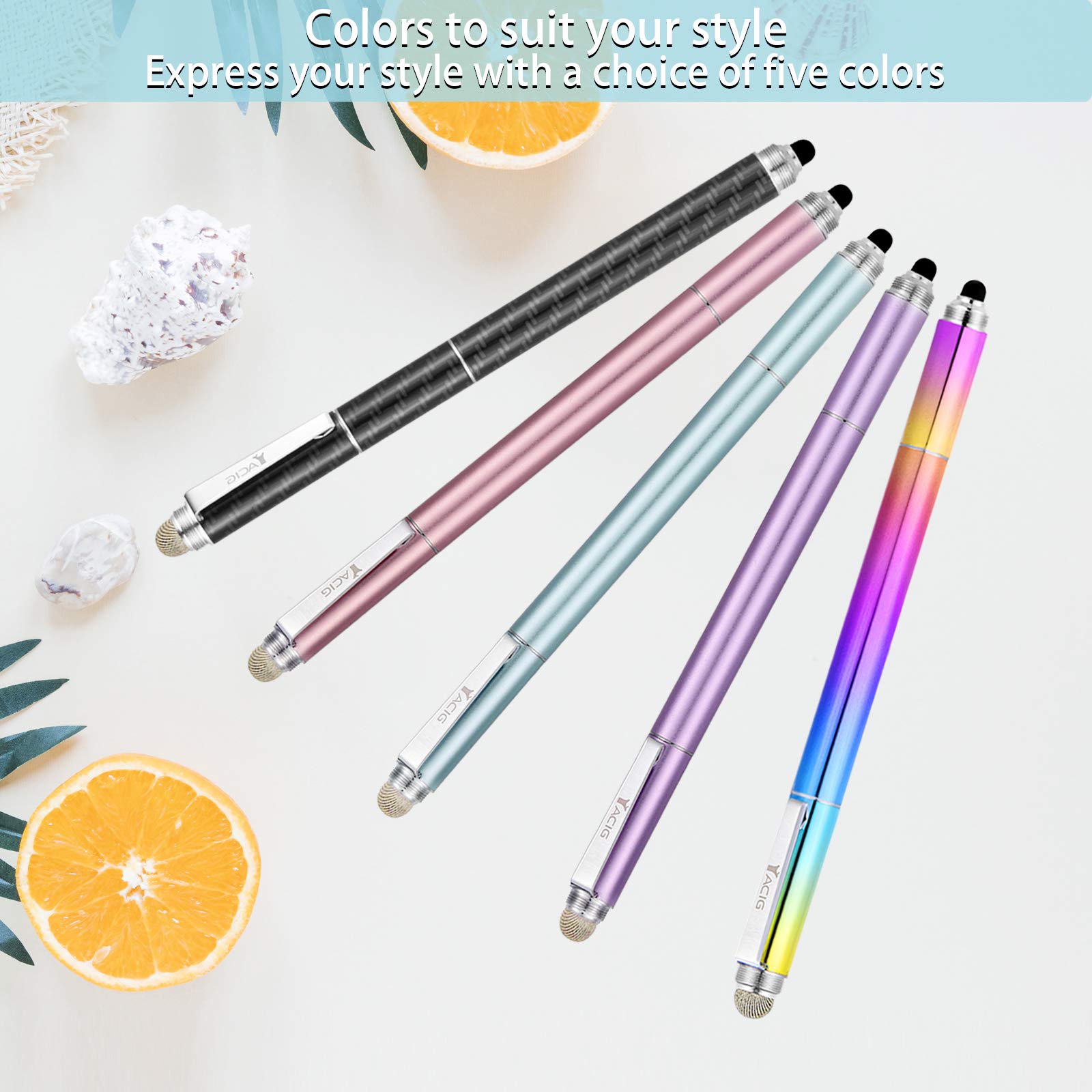 Yacig Capacitive Stylus Pen, 4-in-1 High Sensitivity and Precision Touch Screen Stylus Clear Disc Tip,Black Rubber Tip &Mesh Fiber Tip Compatible with Universal Touch Screen Device,Black