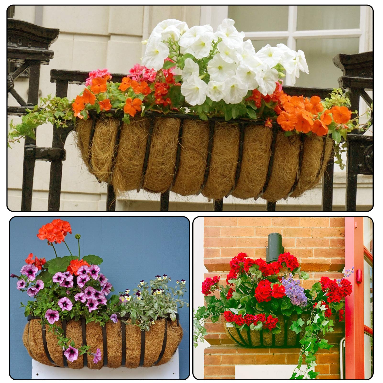 ANPHSIN 3 Pack Coco Liners for Window Planter Box - 24 Inch 100% Natural Coconut Coir Fiber Liner Replacement for Deck Flower Box, Garden Railing Fence Trough, Wall Planter Basket, Vegetables Pot