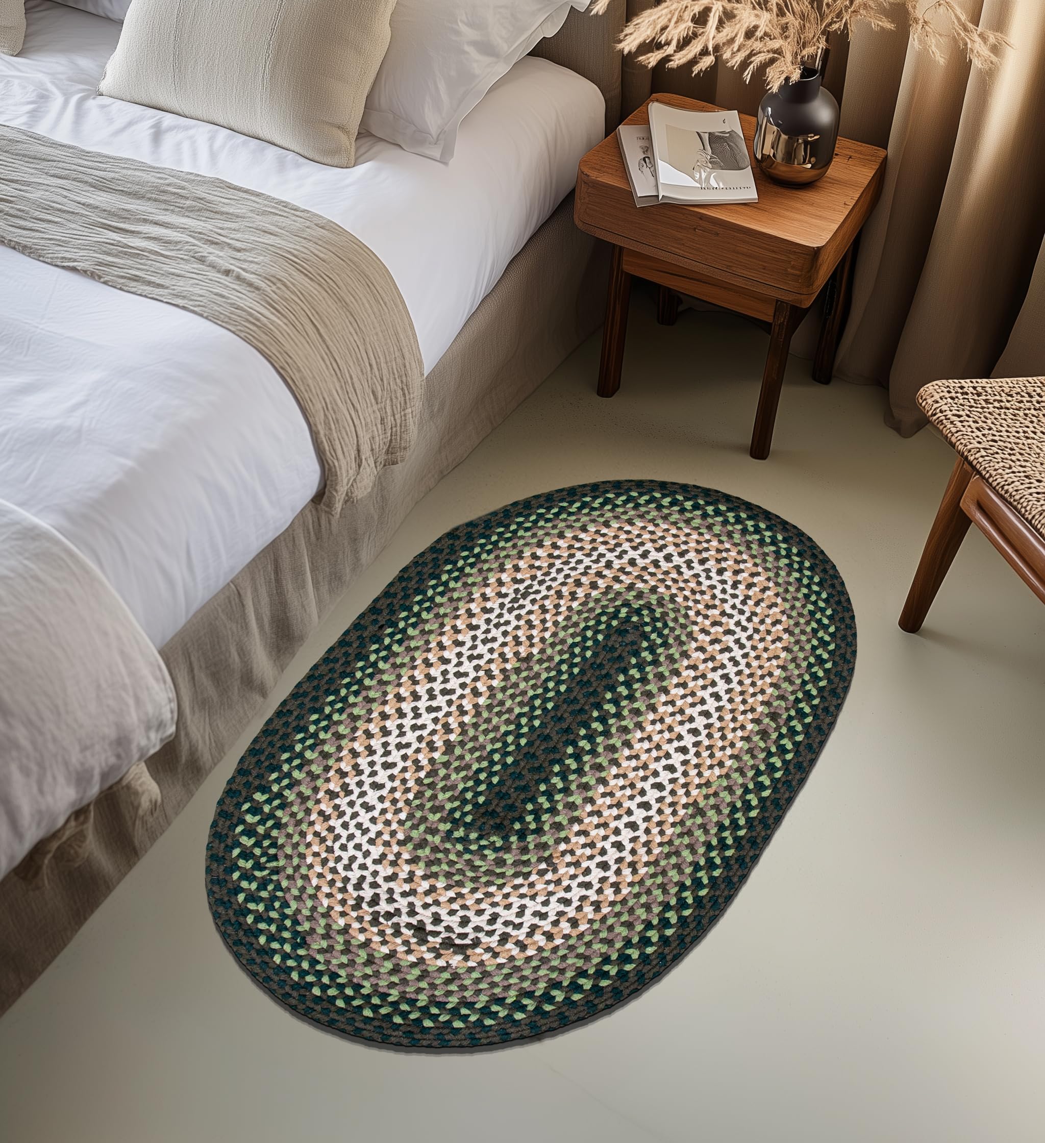 Super Area Rugs Oval 2' X 3' Green - Ivory Oval Braided Rug for Farmhouse Style Kitchens and Bathrooms