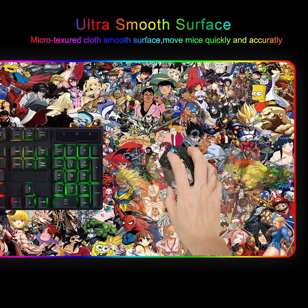 Imegny RGB Mouse Pad, Large Extended Soft Led Mouse Mat with Different Lighting Modes, 900 x 400mm / 35.4 * 15.7Inch (90x40 rgdajihe003)