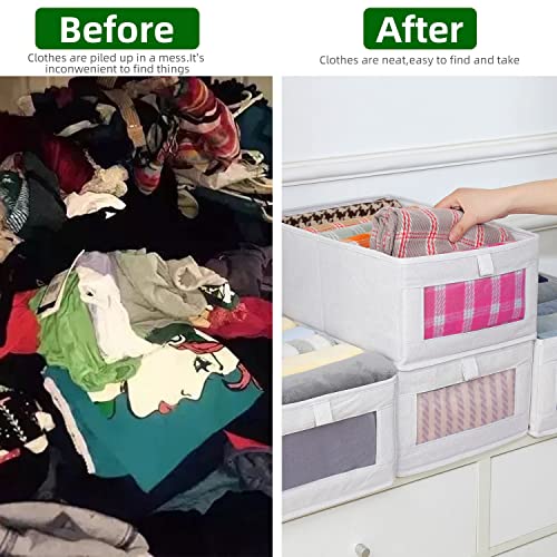 BDZBREN 2Pack Linen Storage Bins,Storage Containers for Organizing Clothing, Jeans, Toys, Shelves, Closet, Wardrobe - Closet Organizers and Storage,Foldable Large Storage Boxes Baskets with Window