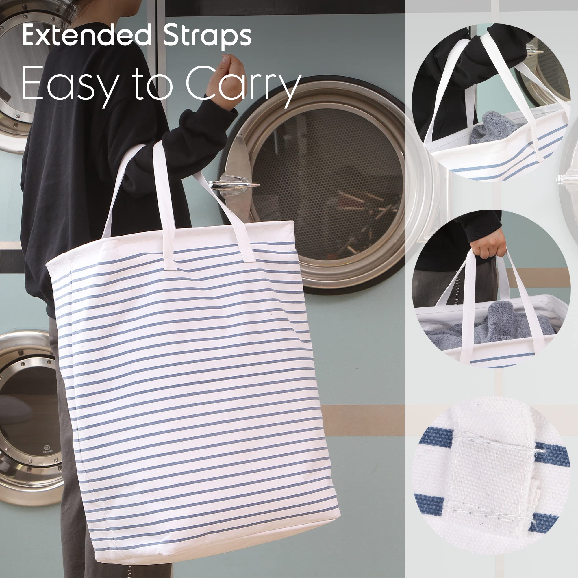 Hinwo 20 Gal / 77L Freestanding Large Laundry Hamper, Collapsible Laundry Storage Basket with Easy Carry Extended Handles for Clothes Toys, 16 x 12 x 24 Inches, Grey Stripe
