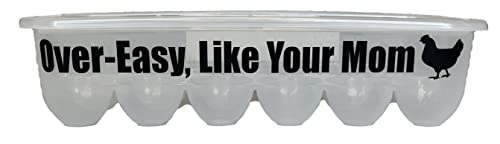 Plastic Egg Storage Containers with Lids and Custom Messages designed to make you smile! Great Gift! (Over-Easy, Like Your Mom)
