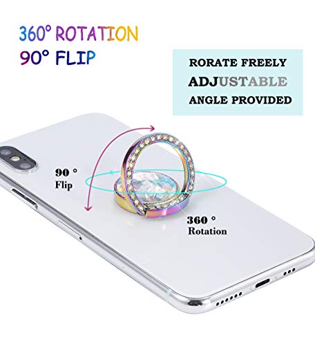 lenoup Iridescent Glitter Bling Bling Phone Ring Holder,Sparkle Phone Ring Artificial Diamond Stand,Rhinestone Cell Phone Finger Ring(Rainbow)