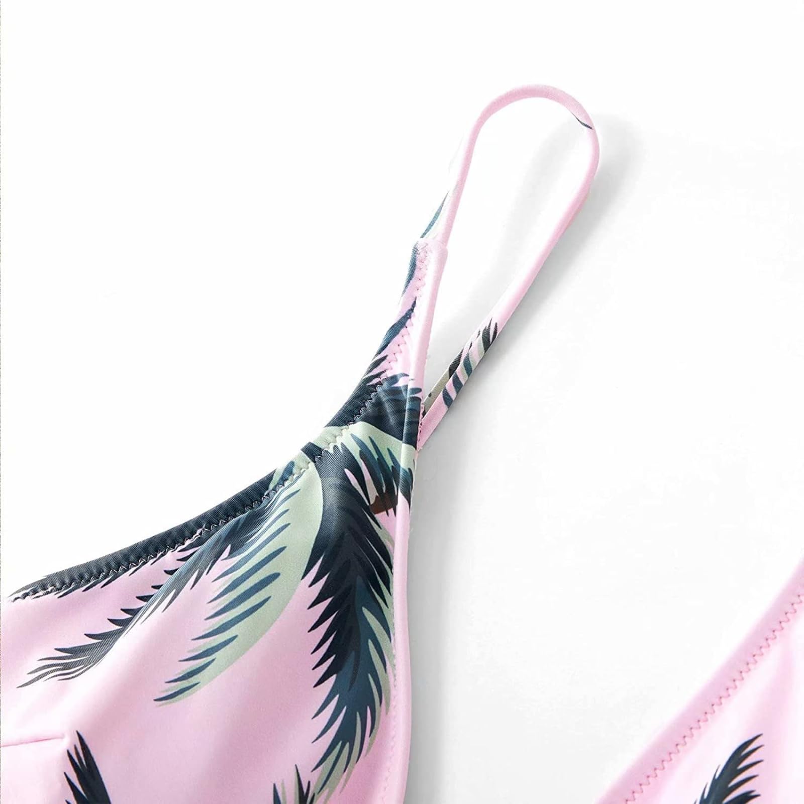 IFFEI Mommy and Me Swimsuits One Piece Monokini Bathing Suits Coconut Tree Printed V Neck Family Matching Swimwear Pink Men: M