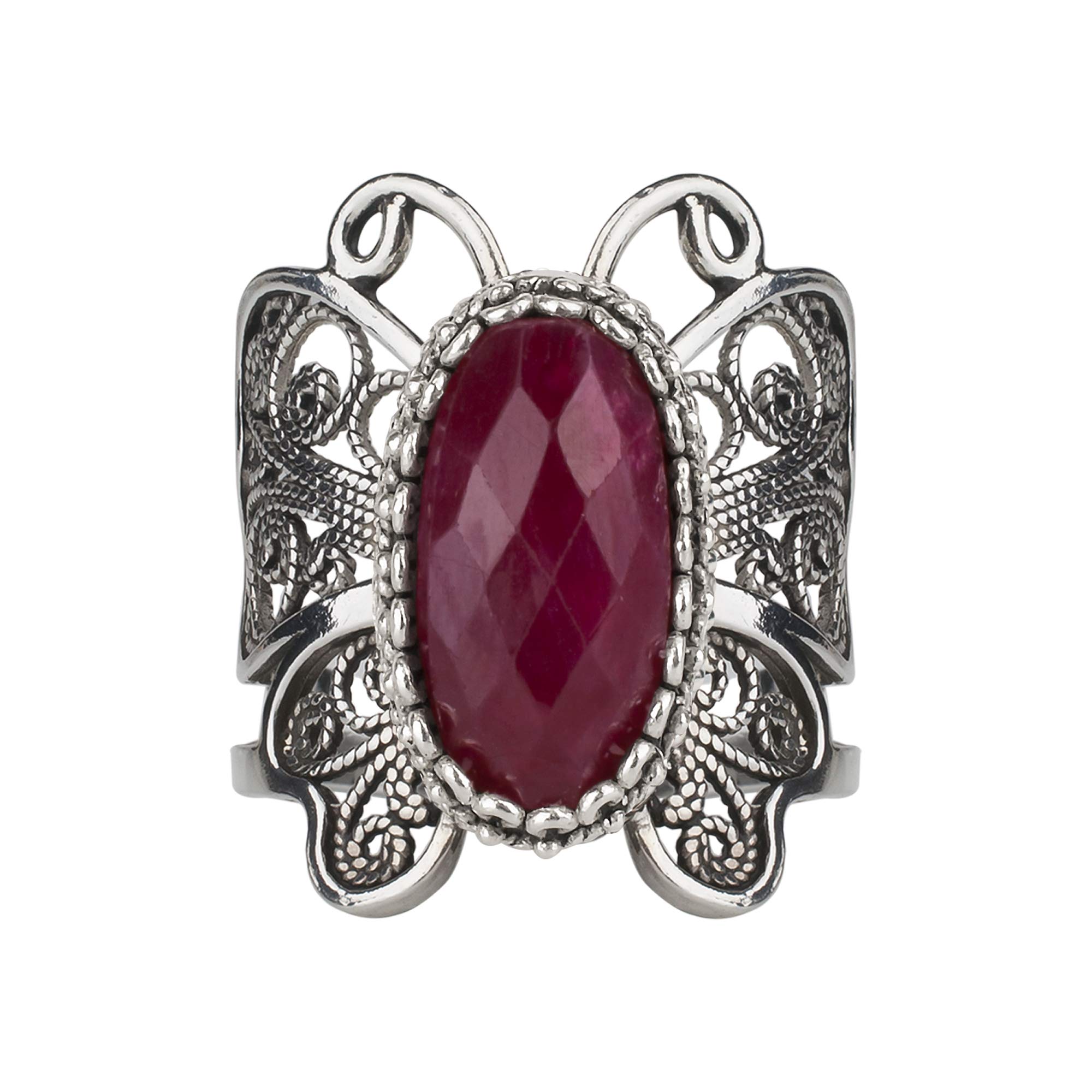 925 Sterling Silver Ruby Filigree Butterfly Ring (6)