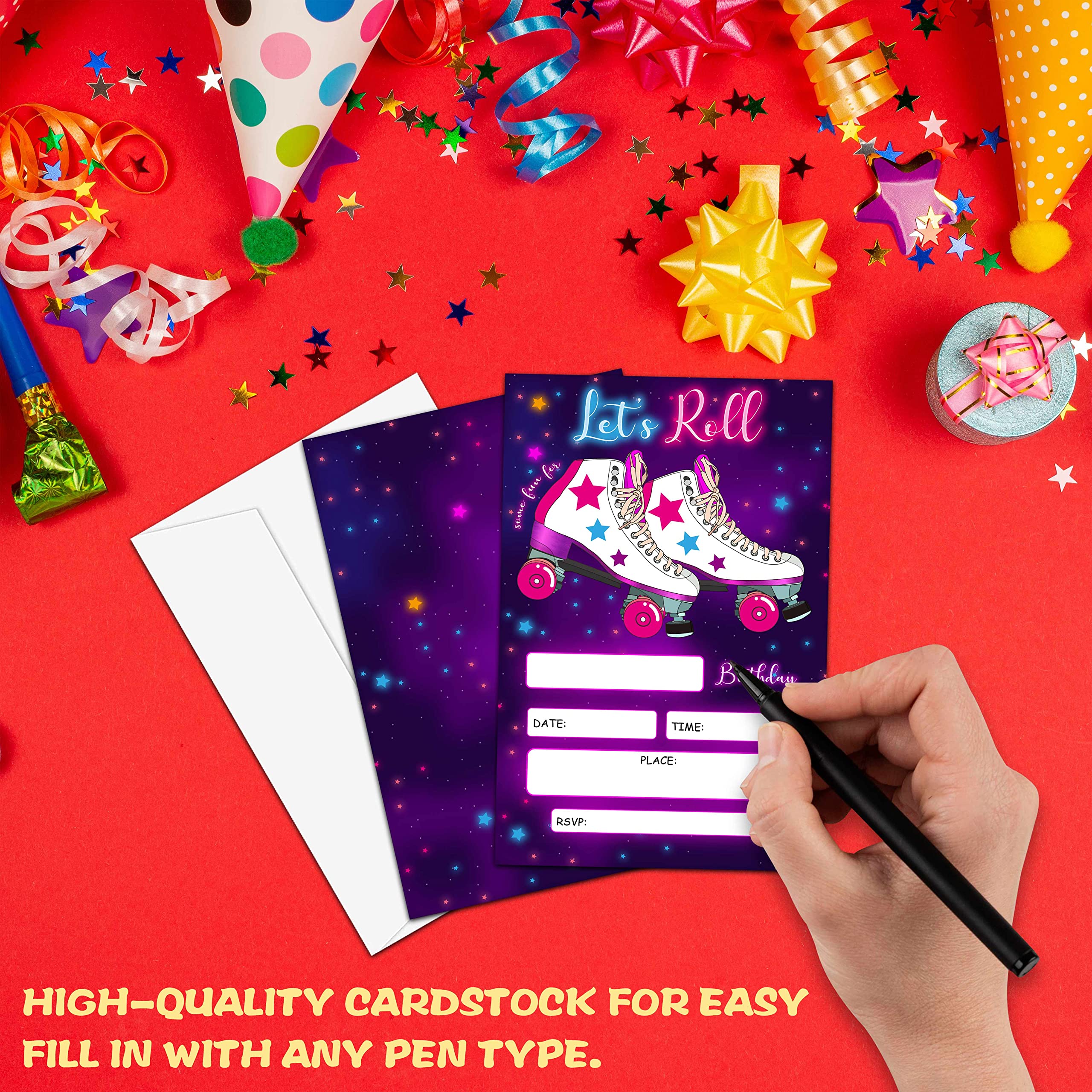 Let's Roll Birthday Party Invitation,Roller Skate, Skating Fill-In Invites For Men & Women, 20 Invitations With Envelopes(4" X 6"),Aldults Party Favors Decorations And Supplies-08