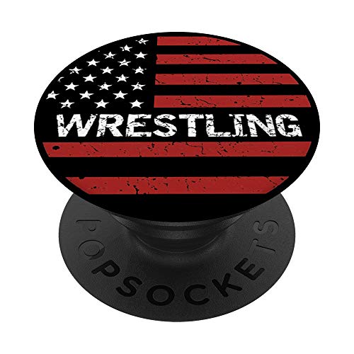 Wrestling USA American Flag Sport Fan Gift Pop Socket PopSockets PopGrip: Swappable Grip for Phones & Tablets
