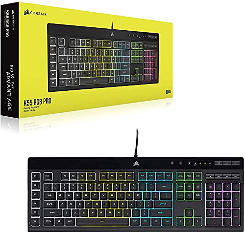 Corsair K55 RGB PRO Membrane Wired Gaming Keyboard – IP42 Dust and Spill-Resistant – 6 Macro Keys with Elgato Integration – iCUE Compatible – QWERTY NA – PC, Mac, Xbox – Black