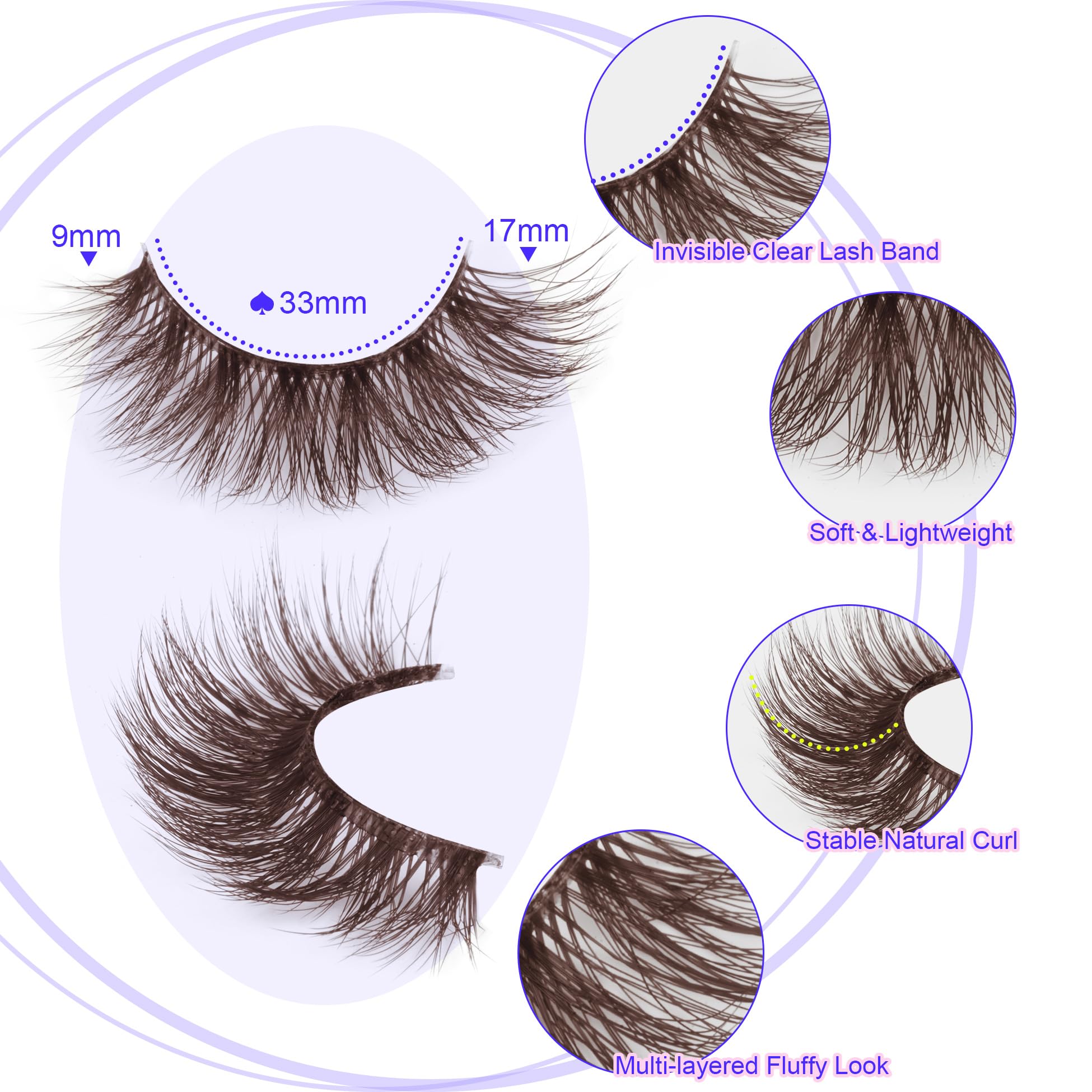 ALICE Brown Lashes False Lashes Natural Look Eyelashes Cat Eye Faux Mink Lashes with Clear Band Wispy Fake Eyelashes Lash Strips 8 Pairs
