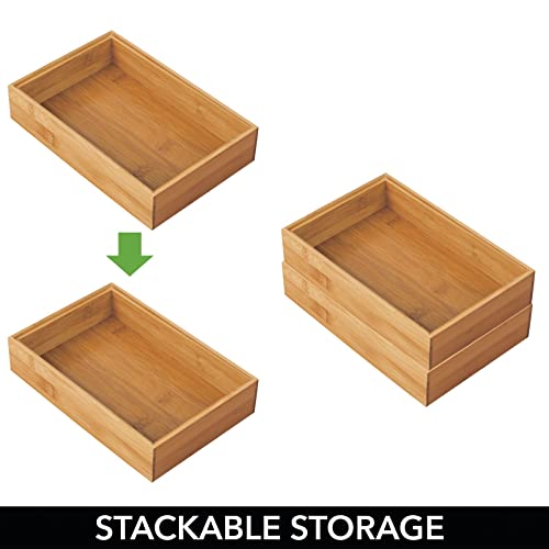 mDesign Wooden Bamboo Drawer Organizer - 9" Long Stackable Storage Box Tray for Kitchen Drawers and Cabinet - Utensil, Silverware, Spatula, and Flatware Holder - Echo Collection - 6 Pack, Natural Wood