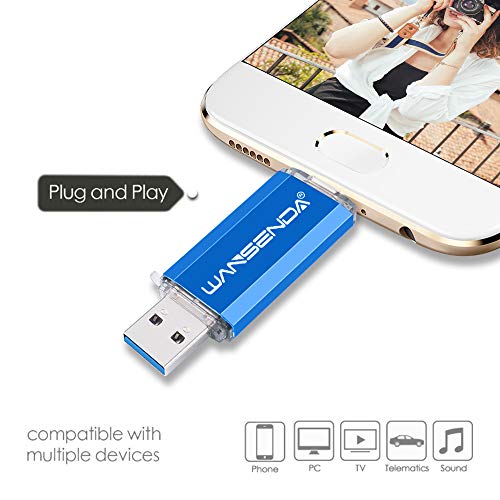 Wansenda 128GB USB C Flash Drive 2 in 1 Thumb Drive, OTG USB 3.0 & Type-C Photo Memory Stick for Android Devices/PC/Mac (128GB, Blue)