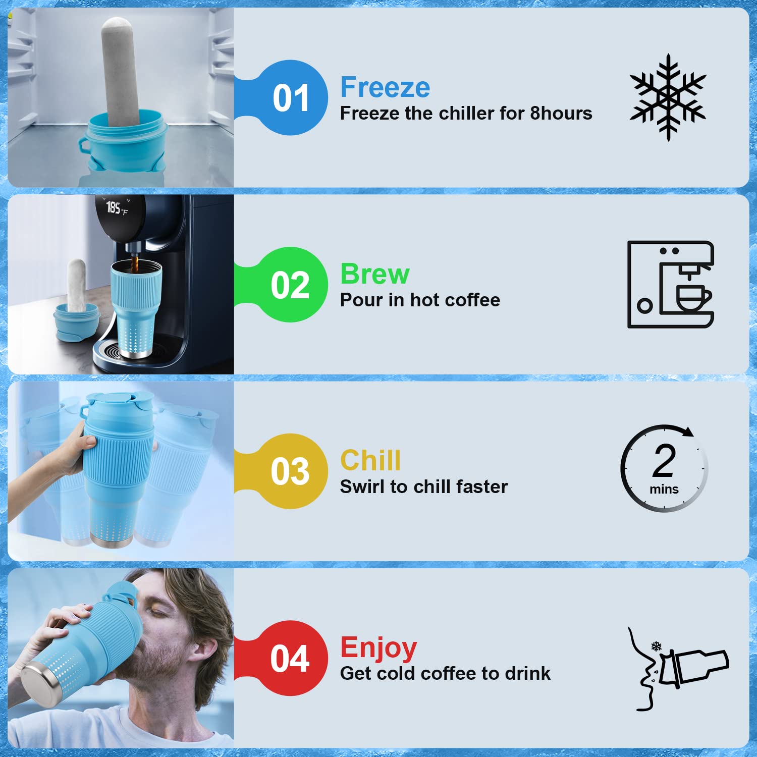 Acko Tumbler with Coffee Chiller, Stainless Steel Insulated Tumbler, Reusable for Coffee/Tea/Beverage, 30oz (Blue)