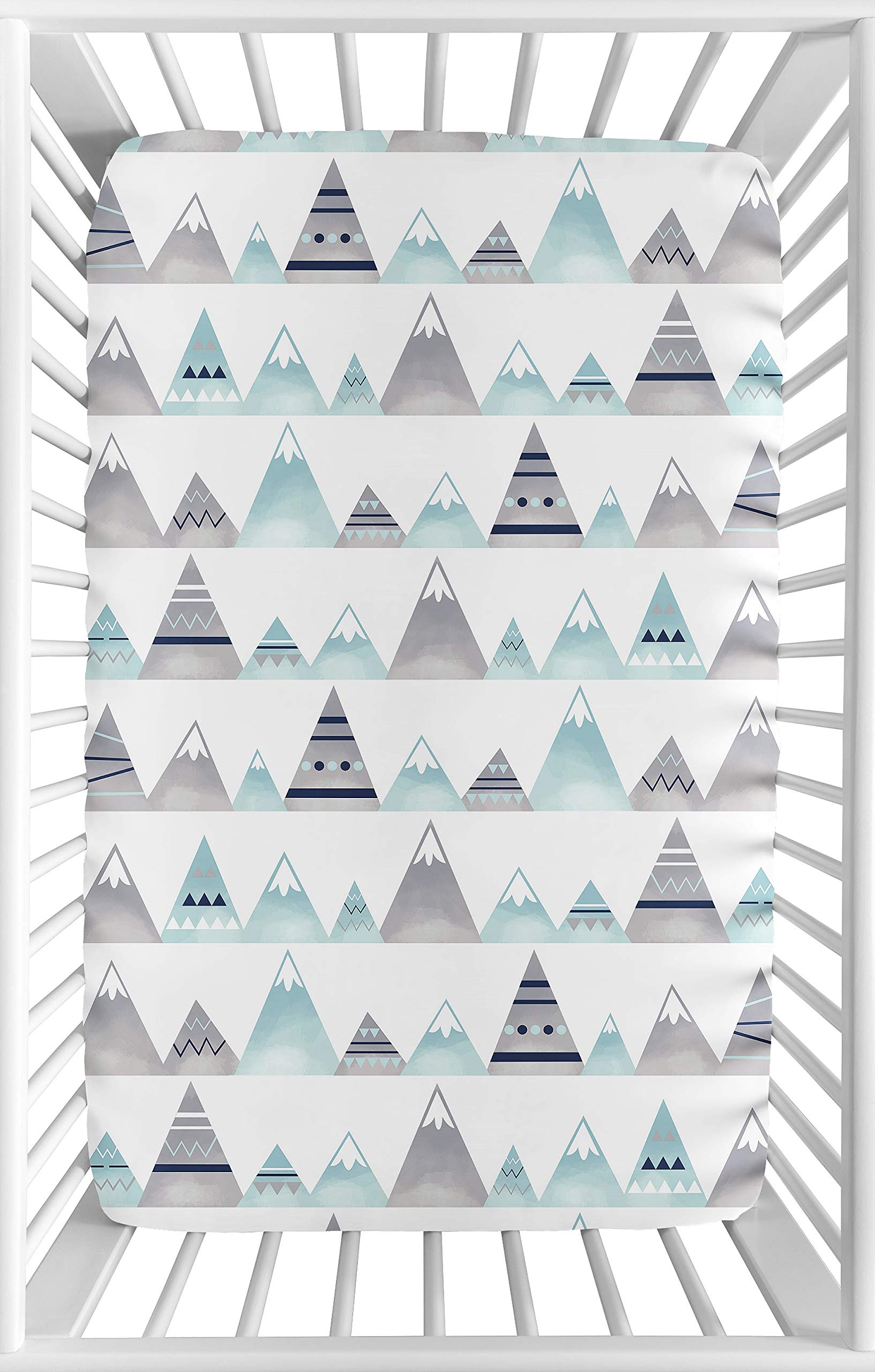Sweet Jojo Designs Navy Blue, Aqua and Grey Aztec Baby Boy or Girl Unisex Fitted Mini Portable Crib Sheet for Mountains Collection - for Mini Crib or Pack and Play ONLY